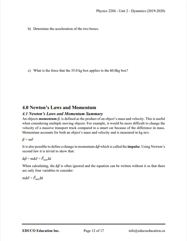 Unit 2: Dynamics - Physics 2204 (Digital Download) – EDUCO Education