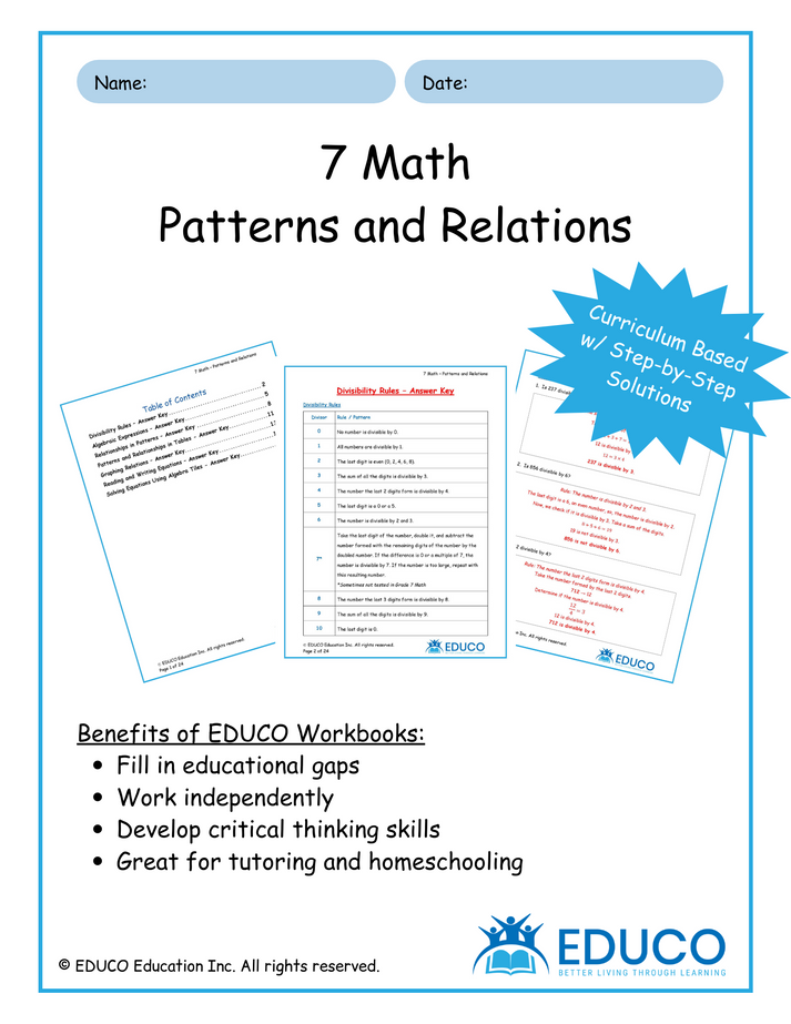 Unit 1: Patterns and Relations - Grade 7 Math (Digital Download ...
