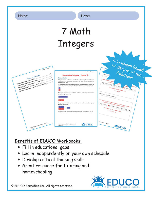 Unit 2: Integers - Grade 7 Math (Digital Download) – EDUCO Education
