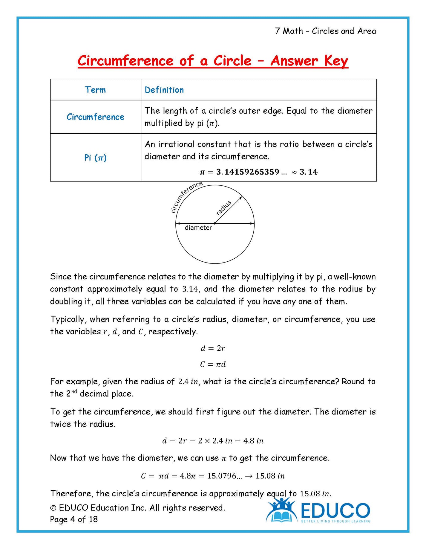 Unit 4: Circles and Area - Grade 7 Math (Digital Download) – EDUCO ...