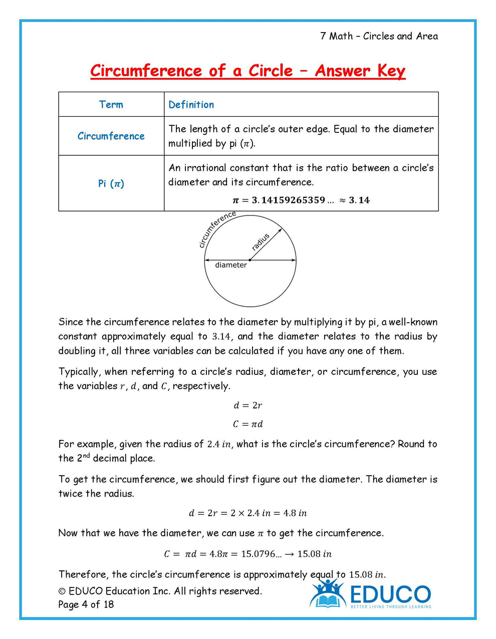 Unit 4: Circles and Area - Grade 7 Math (Digital Download) – EDUCO ...