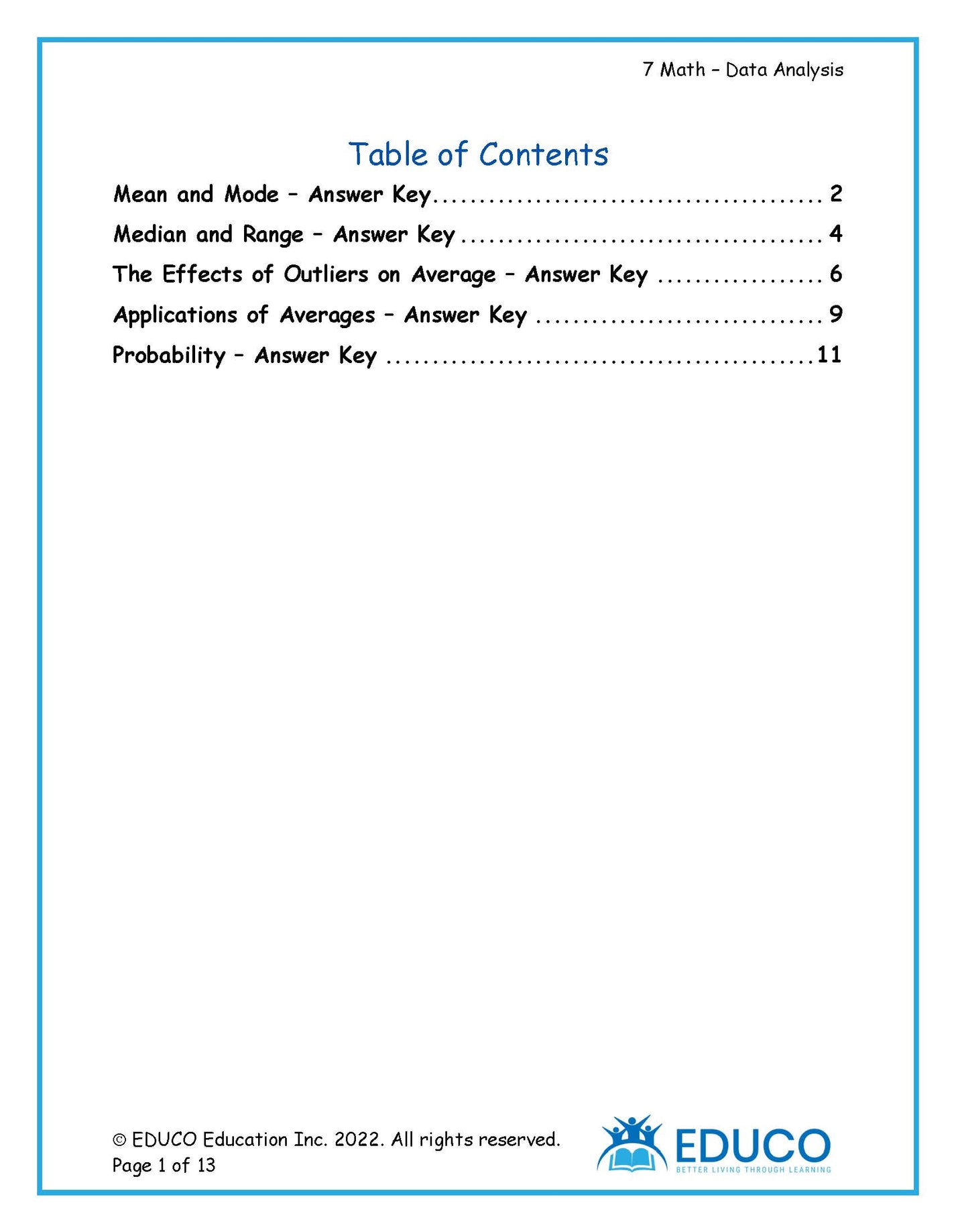 Unit 7: Data Analysis - Grade 7 Math (Digital Download) – EDUCO Education