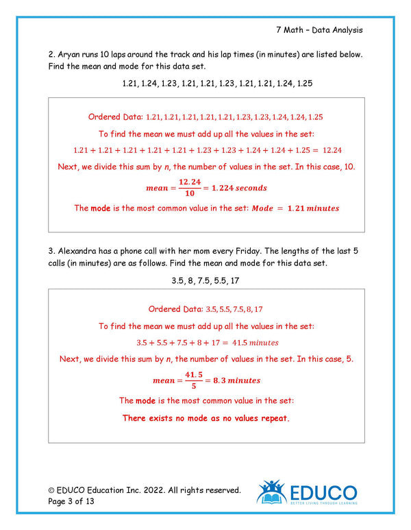 Unit 7: Data Analysis - Grade 7 Math (Digital Download) – EDUCO Education