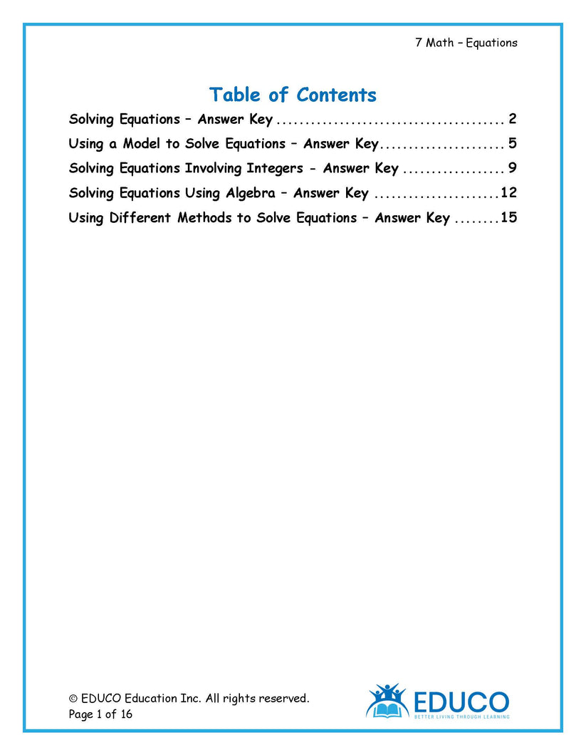 Unit 6: Equations - Grade 7 Math (Digital Download) – EDUCO Education