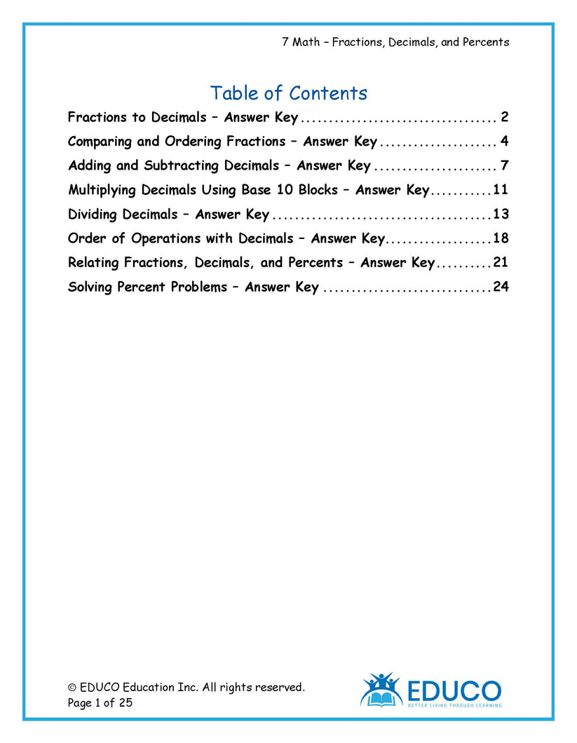 Unit 3: Fractions, Decimals, and Percents - Grade 7 Math (Digital Down ...
