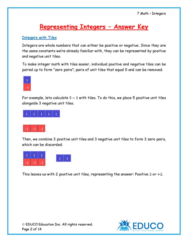 Unit 2: Integers - Grade 7 Math (Digital Download) – EDUCO Education