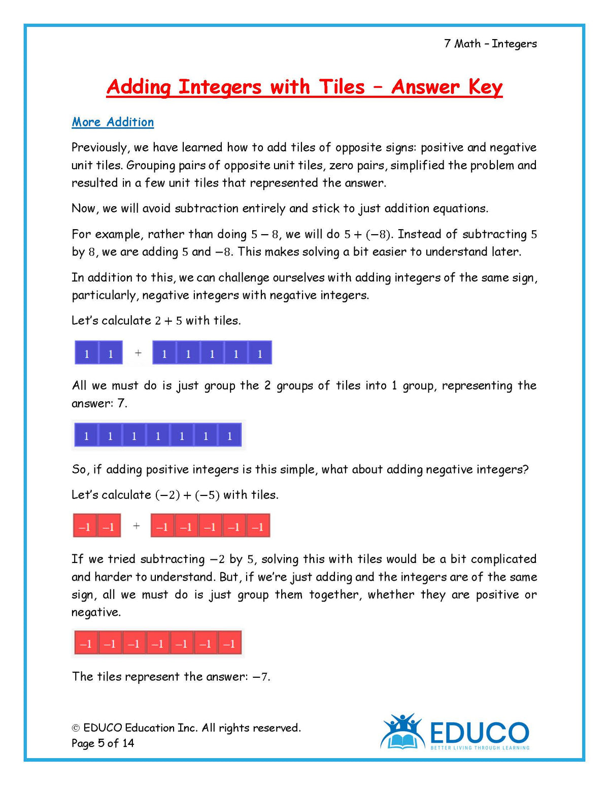 Unit 2: Integers - Grade 7 Math (Digital Download) – EDUCO Education