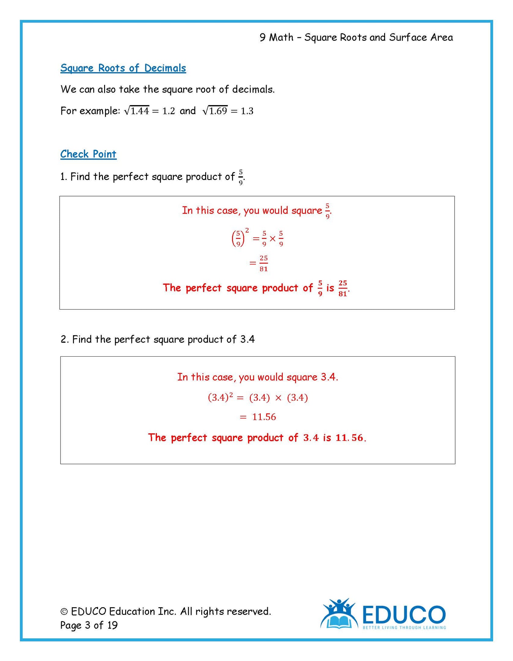 Unit 1: Square Roots and Surface Area - Grade 9 Math (Digital Download ...